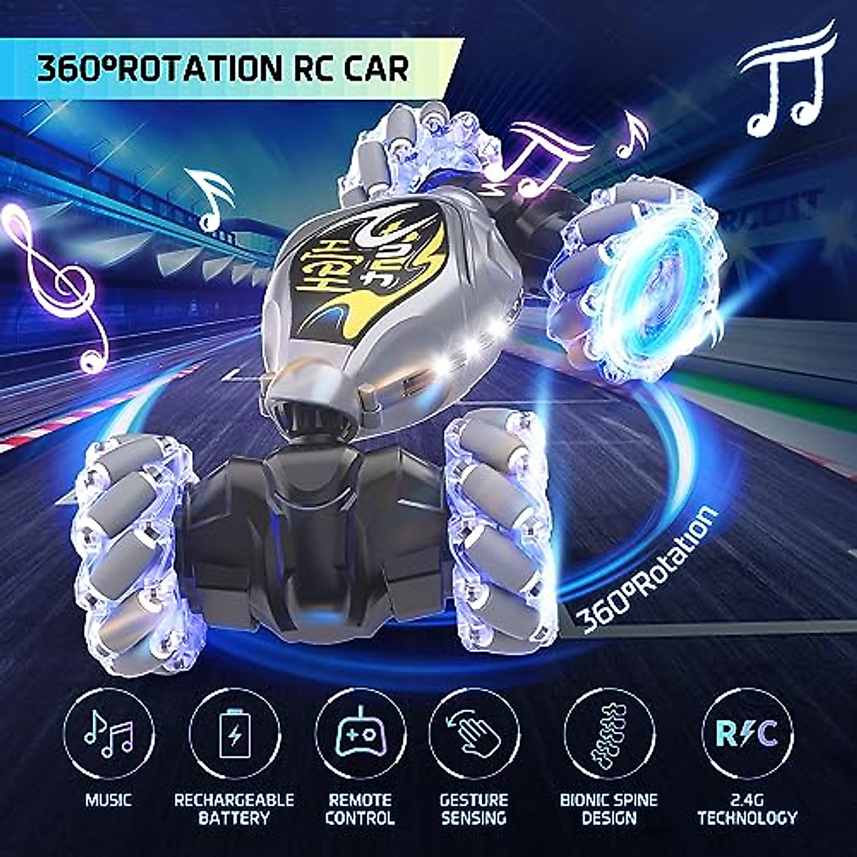 Terucle RC Cars, 2.4Ghz 4WD New Gravity Gesture Sensing Remote Control Car Toys, RC Stunt Twust Car Toys for 6-12 yr Boys & Girls, RC Drift Car with Light Music Best Gift for Kids Age 7 8 9 10 11 yr