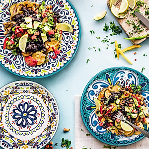 Zak Designs Melamine Dinnerware Set, 12-Piece, Service for 4, Medallion (Cool)