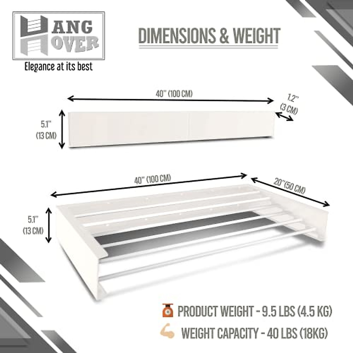 TCO ADVENTURES Invisible Wall Mounted Drying Rack | an Elegant Wall-Mounted Hanger | Folding Stainless Steel Collapsible Space Saver with 236.22 inches Drying Capacity (Signal White)