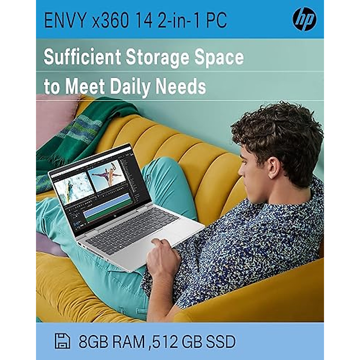 HP Envy 2 in 1 Touch Screen Laptop 2023 Newest, 14" FHD IPS Touchscreen, Intel Core i5-1335U(10-core Up to 4.60 GHz), 8GB RAM, 512GB SSD, Intel Iris Xe Graphics, Wi-Fi 6E, Fingerprint, Win 11 Home
