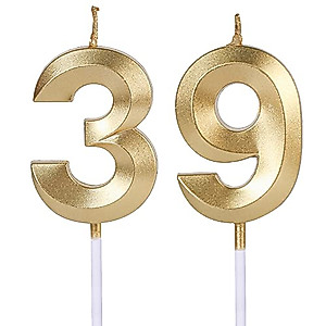 Gold 39th & 93rd Birthday Candles for Cakes, Number 39 93 Candle Cake Topper for Party Anniversary Wedding Celebration Decoration