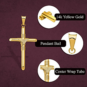 Diamond2Deal 14k Yellow Gold Polished Tube Cross Pendant for Women (L- 45.2 mm W- 23.6 mm)