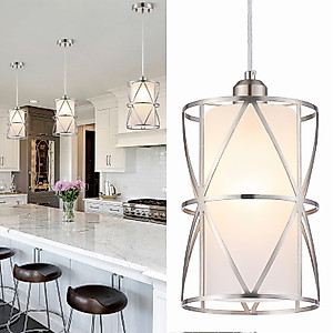 Modern Pendant Lights with Frosted Glass, Brushed Nickel Pendant Light Fixtures, Cylindrical Pendant Lighting for Kitchen Island, Kitchen Hanging Lights Over Island, Foyer, Dining Room, Entryway
