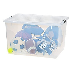 IRIS USA 144 Quart Stackable Plastic Storage Bins with Lids and Latching Buckles, 3 Pack, Containers with Lids, Durable Nestable Closet, Garage, Totes, Tubs Boxes Organizing, Clear