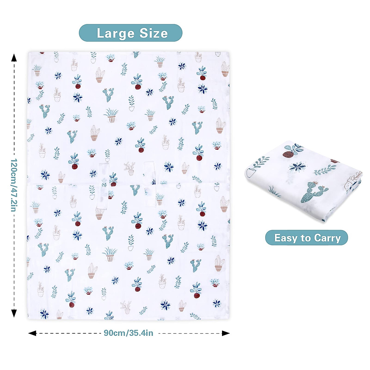 Muslin Carseat Cover for Boys Girls, Breathable Infant Car Seat Canopy, Lightweight Baby Carrier Cover, Newborn Shower Gift, Fit Spring Summer/Hot Days/Warm Weather, Cactus