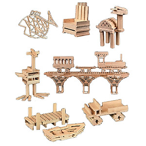 LuckIn 200-Pcs Wood Building Blocks for Kids over 3 Year Old, Structure Wooden Planks Set, Wood Stacking Blocks Brain Builders and Contraptions, STEM Toy for Boys and Girls