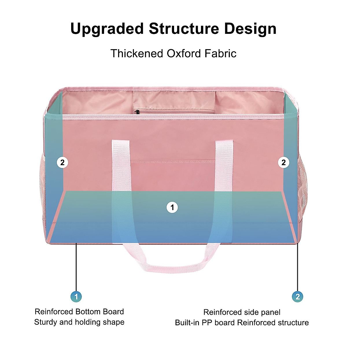 Litvyak Extra Large Utility Tote Bag, Reusable Grocery Bags Collapsible Tote Shopping Bag for Groceries, Storage, Picnics, Beach, Pool, Laundry, with Reinforced Wire Frame & Handles(Pink)