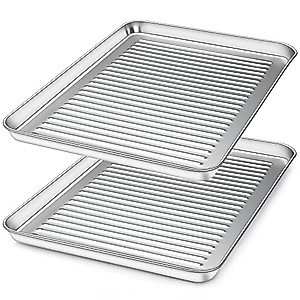 Baking Sheet Cookie Sheet Set of 2, Deedro Stainless Steel Baking Pan Professional Oven Tray Half Sheet Rectangle Size 17.3 x 12.3 x 1 Inch, Nontoxic & Rust Free & Dishwasher Safe
