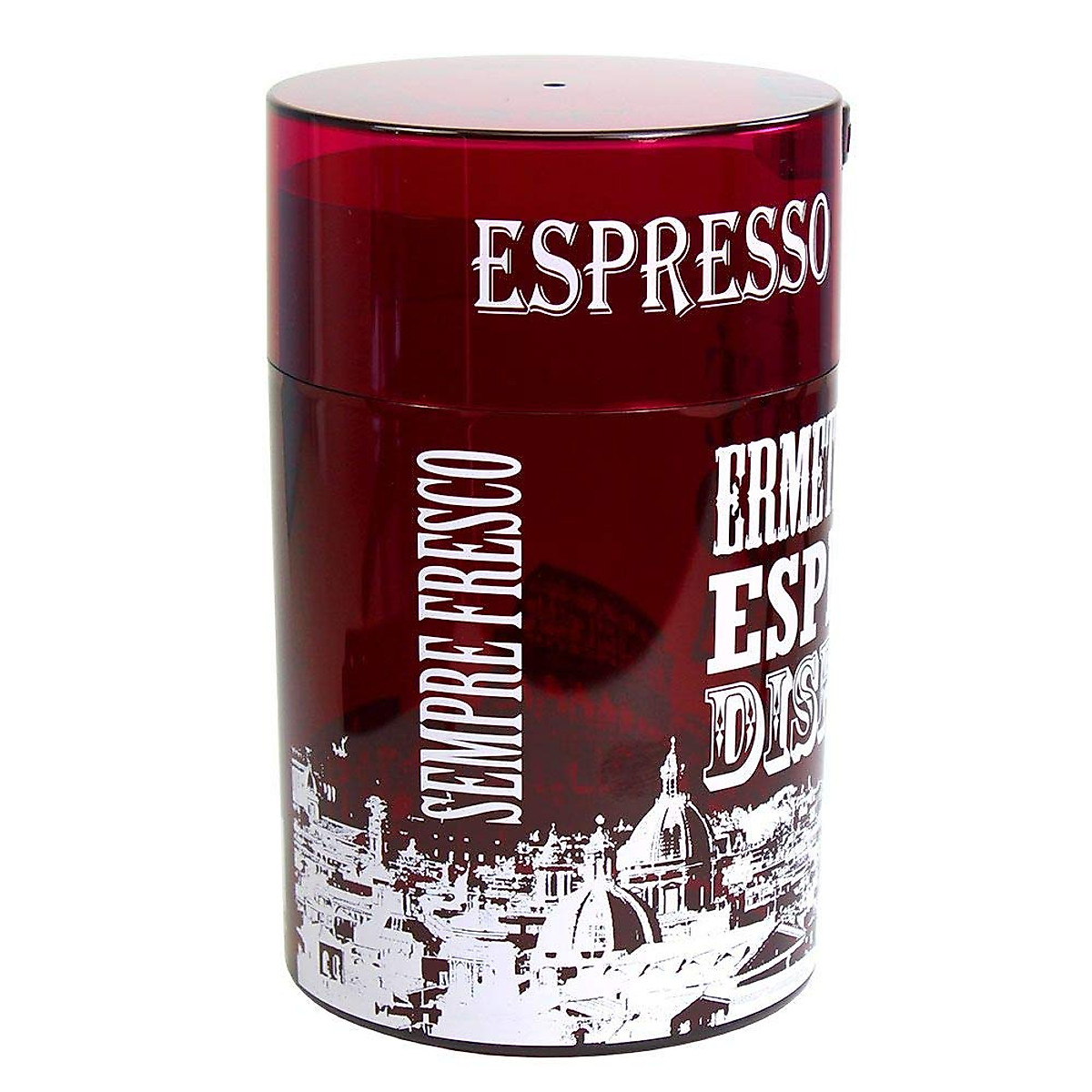 Coffeevac 1LB – Patented Airtight Container | Multi-use Vacuum Container Works as Smell Proof Containers for Ground Coffee and Coffee Bean Containers. Red Tint Roma