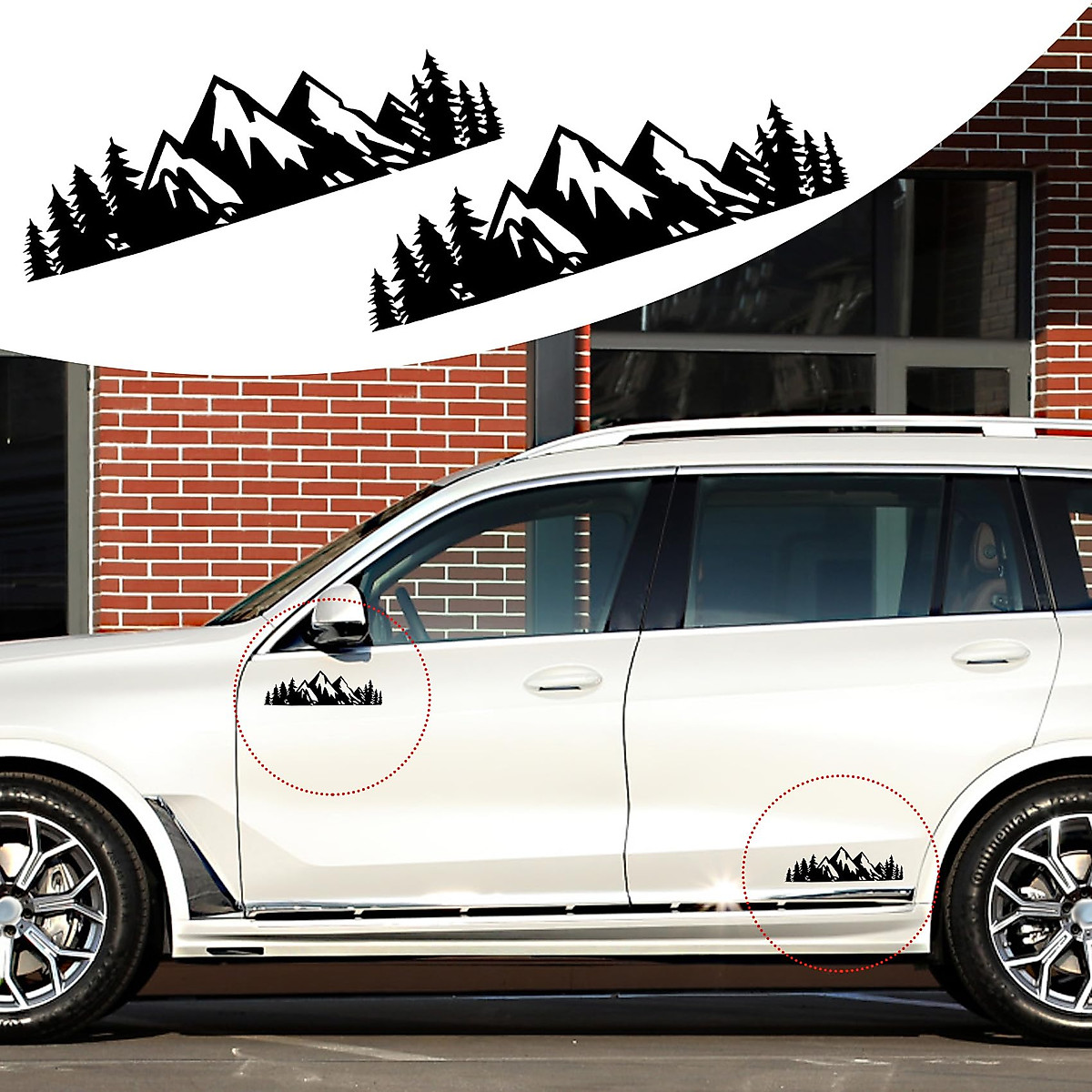 QUICTO 2 PCS Vinyl Car Snowy Mountain Tree Sticker, Car Body Mountain Range Graphic Logo Sticker, for SUV Truck Off-Road Vehicle, Universal Car Sticker Accessories