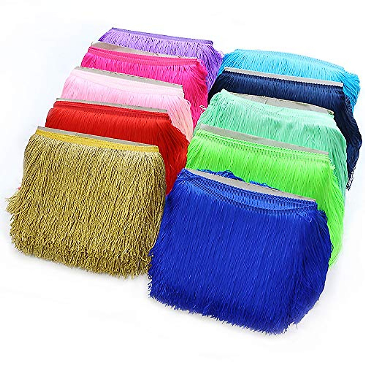 Yalulu 78.7inch x 7.8inch Polyester Fringe Fibre Tassel Lace Trim Tassel Fringe Trimming for DIY Latin Dress Stage Clothes Accessories (Rainbow)
