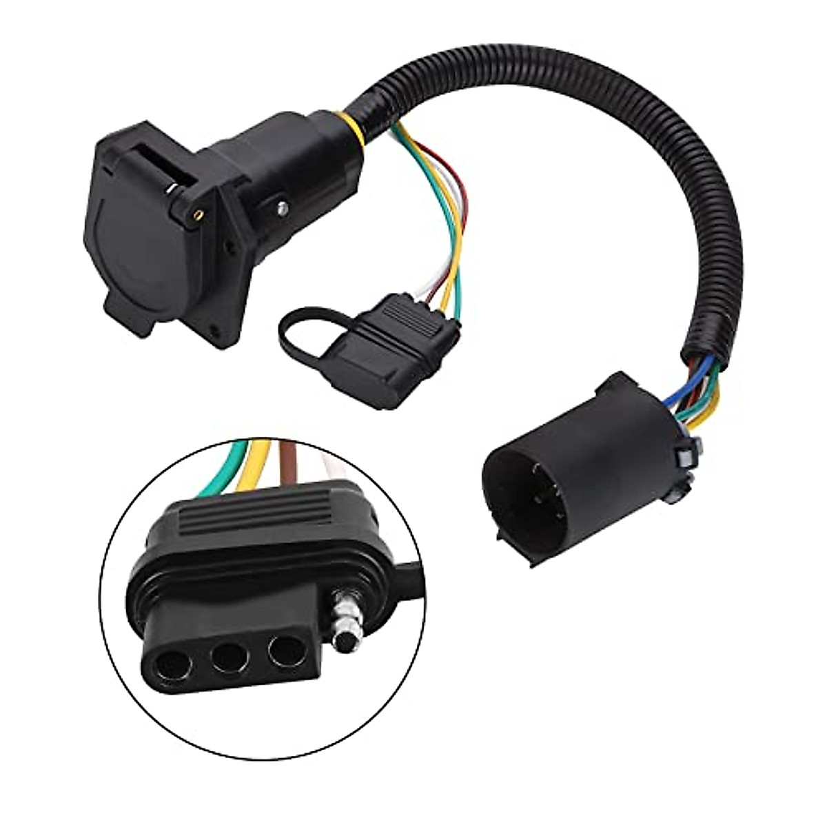 Newparts 7 Pin to 7 Way Blade and 4 Way Flat Vehicle-Side Trailer Wiring Adapter Compatible with Ford Chevy Dodge Ram GMC Sierra Grand Cherokee USCAR Socket Required Trailer Connector Wiring Harness