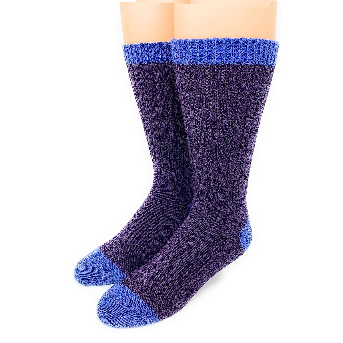 WARRIOR ALPACA SOCKS - Unisex Base Camp Alpaca Wool Hiking Socks for Men & Women (Large, Blue/Plum)