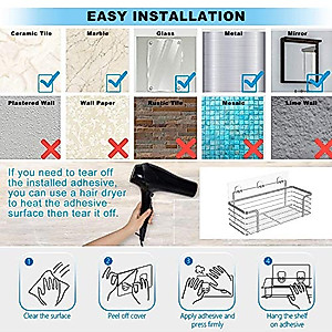 KESOL Shower Caddy + Soap Dish with Hooks for Hanging Sponge and Razor, Shower Organizer Shampoo Holder, No Drilling Adhesive Wall Mounted, Rustproof SUS304 Stainless Steel- 2 Pack