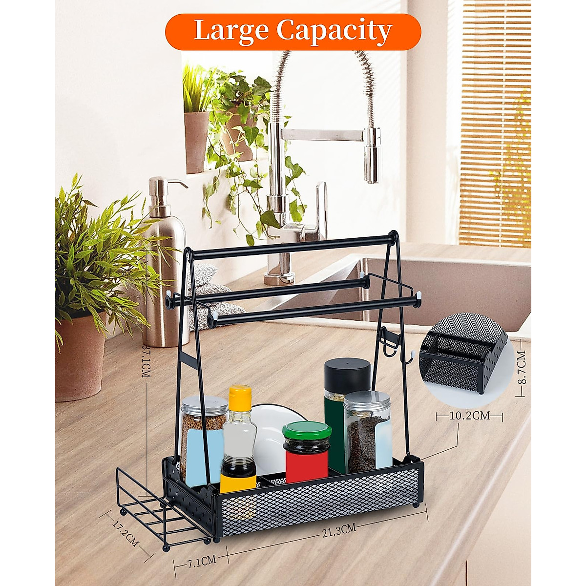 Rehuijao Grill Caddy BBQ Caddy for Outdoor Grill, Large Grill Caddy with Paper Towel Holder, Picnic Caddy for Camping, Grill Caddy Organizer for Plates and Utensils