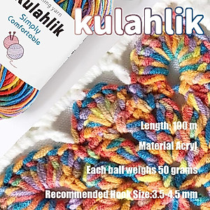 Kulahlik 250g(5x50g) Acrylic Yarn for Crochet/Knitting, Colorful Gradient Yarn Thread, 5 Rolls Skeins, Perfect for Any Knitting Crochet and Crafts Mini Project