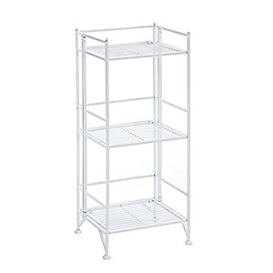 Pemberly Row Three-Tier Folding Shelf in White Metal Finish