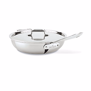 All-Clad D5 5-Ply Stainless Steel Large Weeknight Frying Pan 4 Quart Induction Oven Broiler Safe 600F Pots and Pans, Cookware Silver