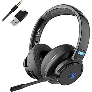 LETTON Wireless Headsets with Microphone (AI Noise Cancelling), 40Hrs Bluetooth Headphones with Detachable 3.5mm Jack Wired for PC, Suitable for Remote Work