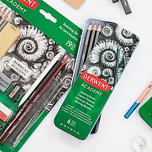 Derwent Academy Sketching Pencils, 6 Degrees of Hardness, Metal Tin, 6 Count (2301945)