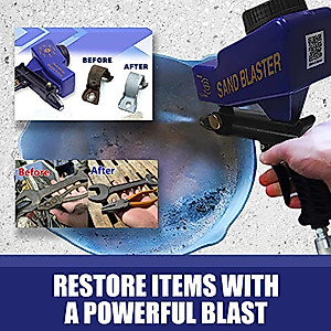 LE LEMATEC AS118 Sand Blaster Gun Kit for Air Compressor, Paint/Rust Remover for Metal, Wood & Glass Etching, Up to 150 PSI Blasting Media for Aluminum, Sand, Walnut Shells & Soda Blaster Jobs, Blue