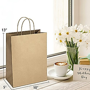 UCGOU Paper Bags 100Pcs 10x5x13 Inches Brown Shopping Bags Kraft Paper Gift Bags with Handles Party Favor Bags Goodie Bags Bulk Craft Bags Grocery Bags
