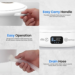 SereneLife Portable Mini Washing Machine - Foldable Bucket Washer for Clothes Laundry Lightweight and Easy to Bring, Perfect for Use in Camping, Apartments, Dorms, and Business Trip (White)