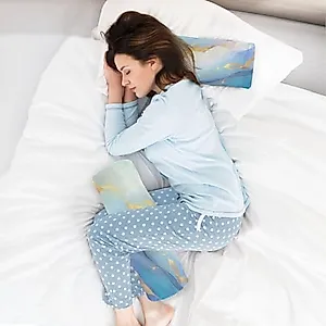 SDMKA Blue Gold Marble Cervical Neck Roll Pillow - Bolster Memory Foam Pillow for Neck Pain Relief, 5.5 x 17 Inch Cylinder Pillow, Perfect Sleeping Support