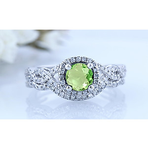Dazzlingrock Collection 5.8mm Round Peridot & White Diamond Infinity Swirl Halo Wedding Ring Set for Women in 925 Sterling Silver Size 8