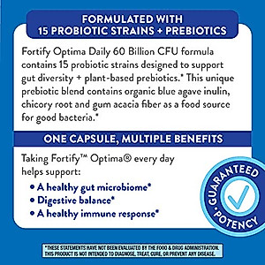 Nature’s Way Fortify Optima Daily Probiotic 60 Billion 15 Strains Digestive and Immune Support* with Prebiotics 30 Capsules