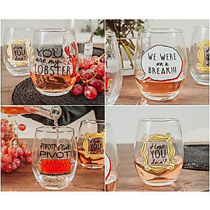 Friends TV Show Iconic Quotes Stemless Wine Glasses, Set of 4