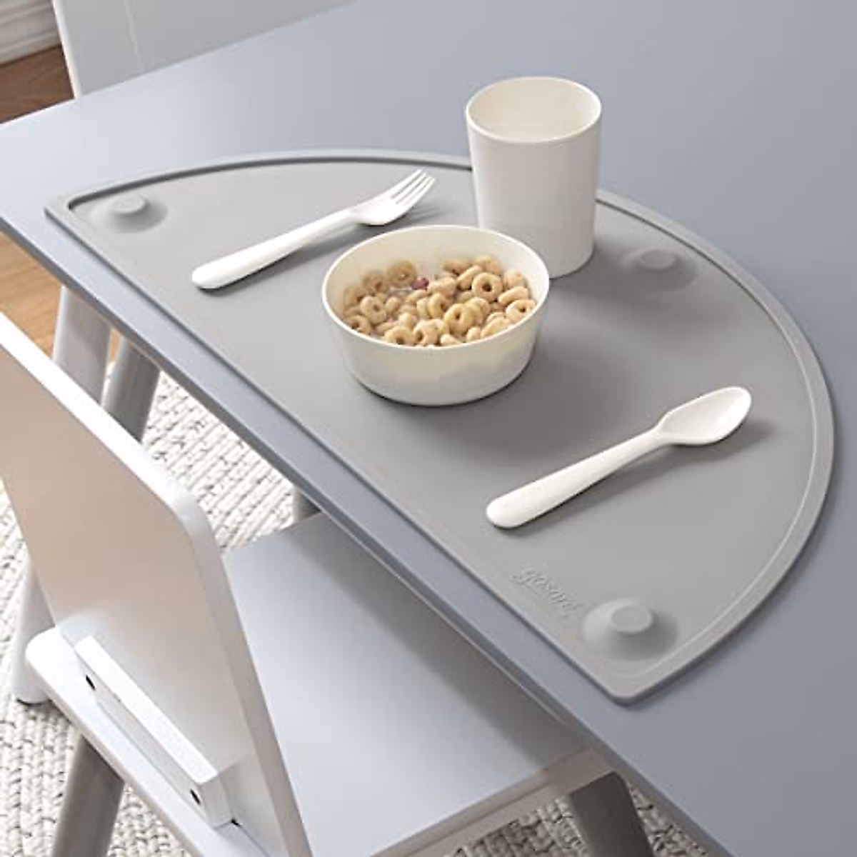 gasaré, Extra Large 22 x 11 Inches, Silicone Placemats for Toddlers, Placemats for Kids, Suction Cups, Raised Edges, Nonslip, Food Grade, BPA Free, Dishwasher Safe, Gray