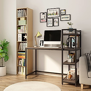 XINDACLOVER Study Table 47 inch Desk, Computer Desk with Storage Shelves, Work Table for Home Office, Modern Simple Style Laptop Table for Bedroom Small Spaces,Study Writing Working Table (Black Oak)