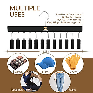 ZEDODIER Legging Organizer, 2 Pack Pants Hangers Hat Racks with Clips, Holds 24 Leggings, Hats, Pants, Jeans, Scarves, Hanging Space Saving Holder for Closet Organizers and Storage, Black