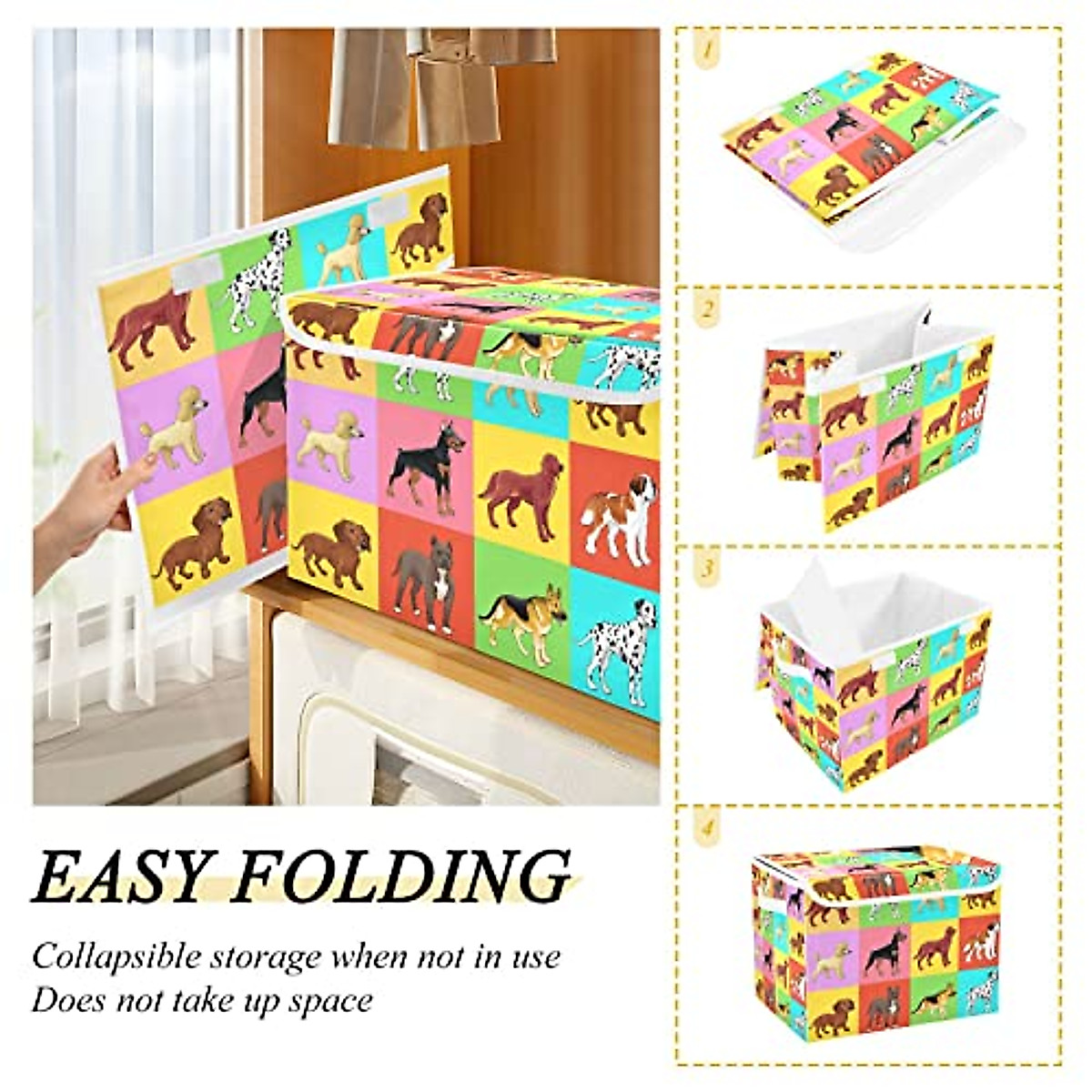 innewgogo Different Dogs Storage Bins with Lids for Organizing Closet Organizers with Handles Oxford Cloth Storage Cube Box for Clothes