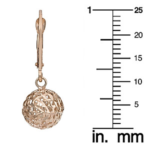 10k Rose Gold Diamond-Cut Pierced Ball Leverback Earrings