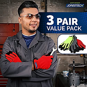 JORESTECH 3 in 1 Pack Touch Screen Technology Multipurpose Work gloves (Large, Yellow/Red/Gray)