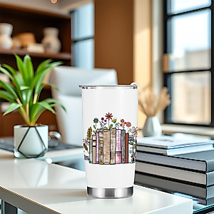 Book Lovers Gifts Stainless Steel Tumbler, Book Club Gifts Bookish Gifts Coffee Mug with Lid, 20 oz Thermal Cup Insulated Water Glasses, Book Accessories Librarian Gifts for Women Girls Bookworm Niece