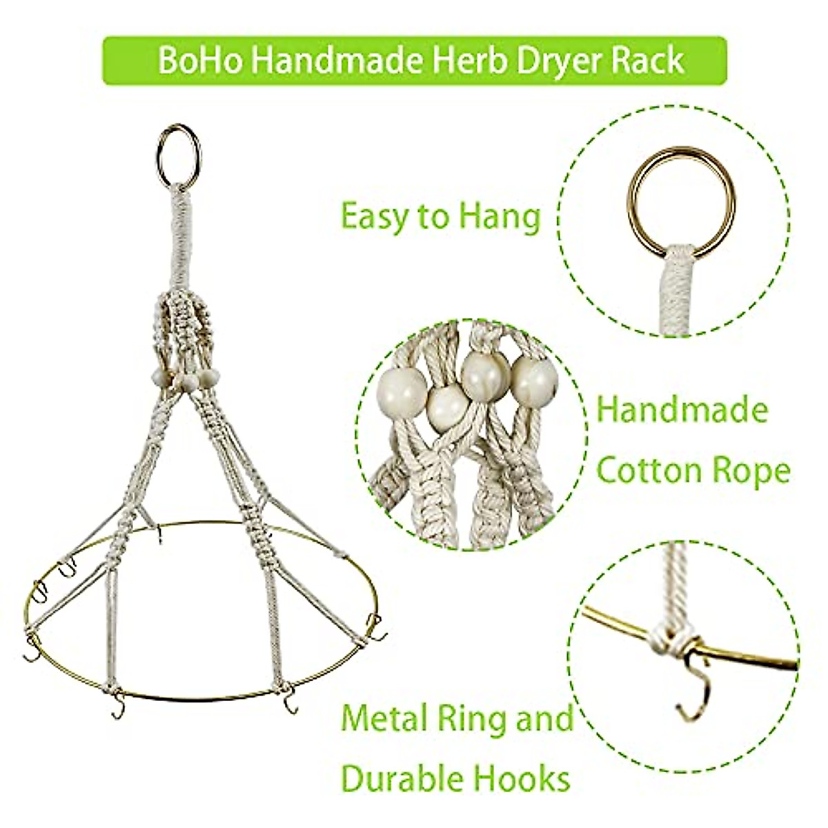Shiyode Herb Dryer Handmade Plant Drier Rack Kit Flower Drying Hanging Holder Decorative Hanger with Hooks for Herb and Spices Drying, Gold