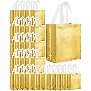 80 Pieces Gift Bags Set Glossy Reusable Tote Bags with Handles Grocery Bags for Wedding, Bachelorette Party, Christmas(Gold)