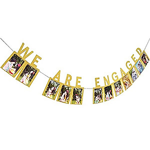We are Engaged Photo Banner for Engagement Party Decorations, Wedding Party Sign, Gold Bridal Shower Party Supplies