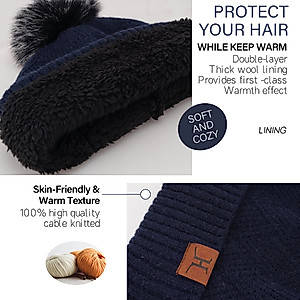 Womens Winter Warm Knit Beanie Hat Long Scarf Touchscreen Gloves Set with Fleece Lined Pom Skull Cap Gifts for Women