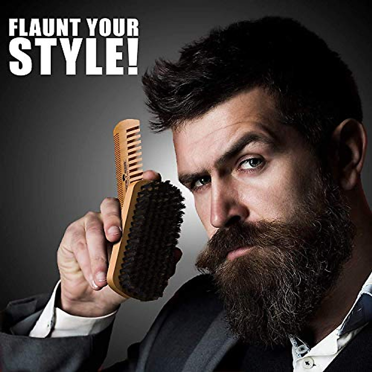 Beard Brush, Beard Comb, Beard Oil, & Beard Balm Grooming Kit for Men's Care, Travel Bamboo Facial Hair Set for Growth, Styling, Shine & Softness, Great Gifts for Him (Bamboo)
