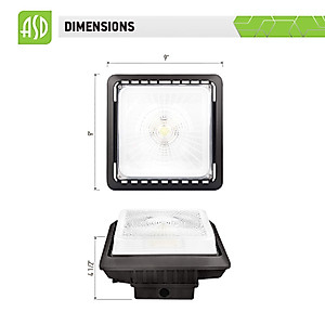 ASD Bronze LED Canopy Light with Motion Sensor 55W 7305Lm 4000K Dimmable IP65 Outdoor Ceiling Lights with J-Box - Carport Light Fixture - Gas Station and Garage Light - LED Parking Lot Light UL & DLC
