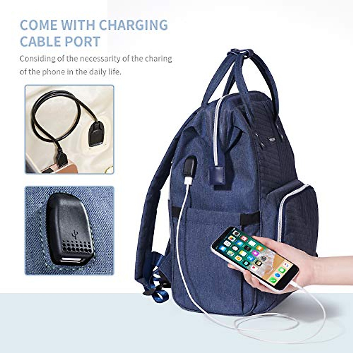 SUNVENO Baby Diaper Backpack Large Capacity Travel Nappy Bag for Mom Dad, Blue