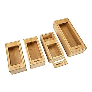 TEPUIY Ziplock Bag Storage Organizer - Multi Use Bamboo Storage Bag Organizer for Drawer - Food Storage Bag Holder Compatible with Ziplock, Ikea, Glad, Hefty (4 pieces set).