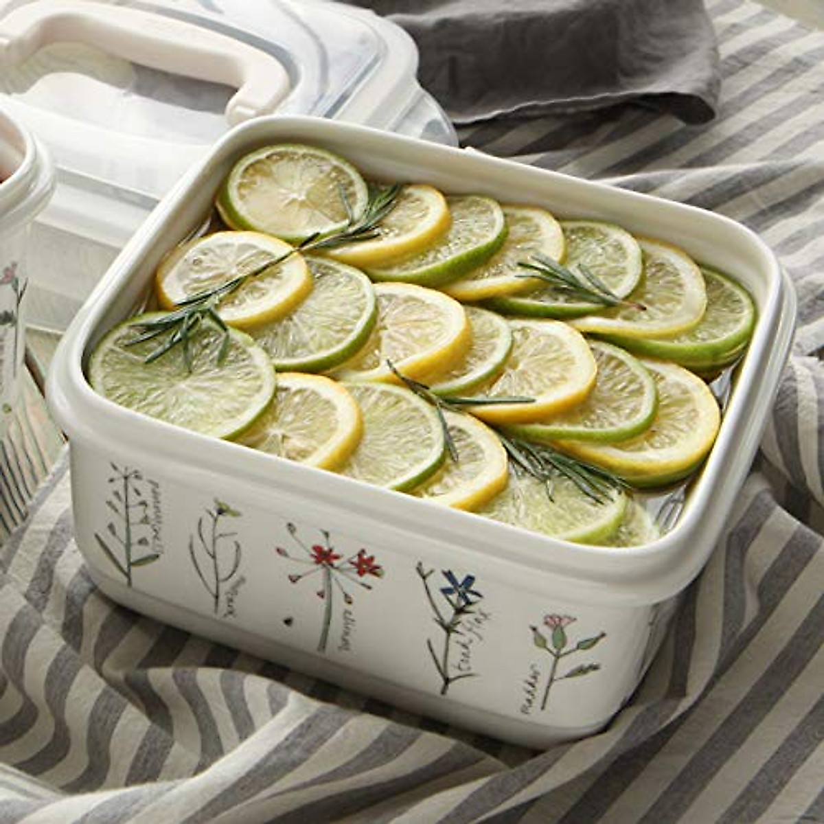 RACHEL BARKER Meadow Flower Porcelain Serve and Store Airtight Large Container (120OZ)