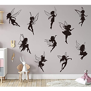 WOYINIS Black Fairy Girls Room Wall Decal DIY Cute Fairy with Large Wings Silhouette Wall Stickers Murals Decor Peel & Stick Baby Nursery Room Kids Bedroom Playroom Wall Decoration