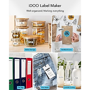iDOO Label Maker Machine with 2 Tapes Barcode Thermal Label Maker,Portable Bluetooth Sticker Printer,Label Maker for Small Business Home Office Organization