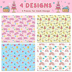 Mpanwen Birthday Wrapping Paper for Girls Kids, 12 Sheets Cake Rainbow Gift Design Wrap Paper for Girls Birthday - 20 x 29.5 Inches Per Sheet